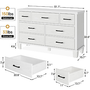IDEALHOUSE Dresser for Bedroom with 7 Drawers, Modern Chest of Drawers Closet with Metal Handle, Wooden Dresser Organizer, for Bedroom, Living Room, White