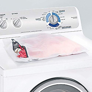 mDesign Medium Laundry Mesh Wash Bag - Fine Weave Fabric, Zipper Closure, Washing Machine, and Dryer Safe, Protect Lingerie, Delicates, Underwear, Bras, Leggings - Reusable - Great Travel Bag - White