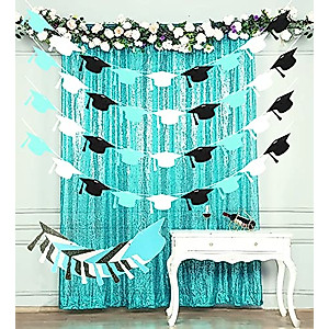 Graduation Decorations Turquoise Black 2023/4pcs Graduation Hat Banner Garlands Teal White Black for Class of 2023 Graduation Party Supplies Teal Grad