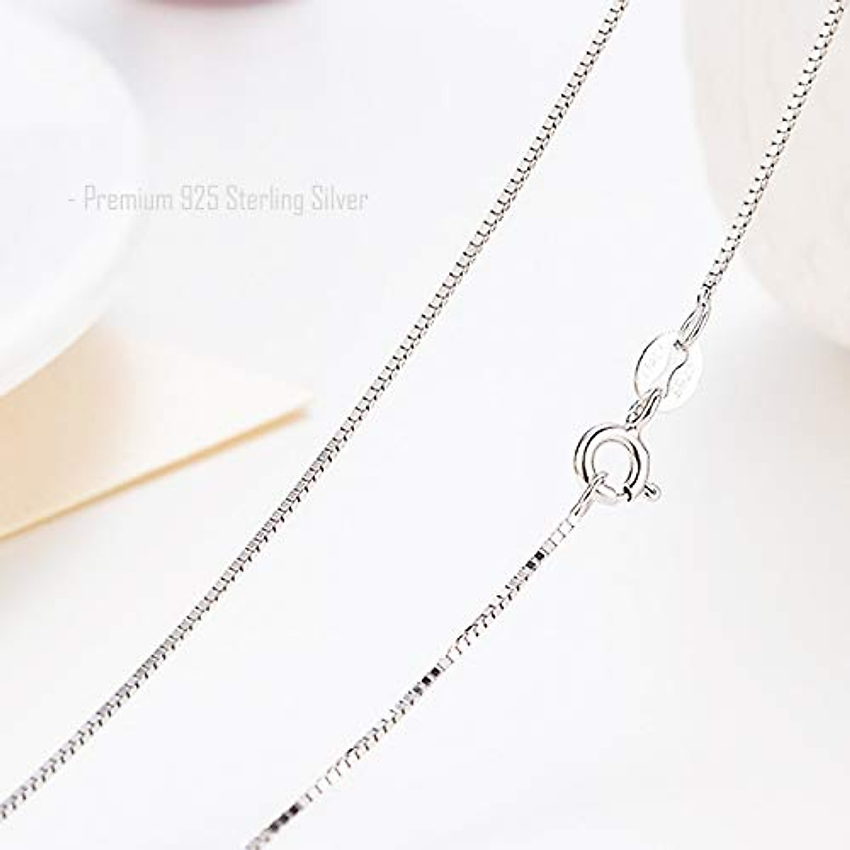 BQfife 925 Sterling Silver Designer Chain 0.8MM Delicate Italian Box Chain - Super Thin & Strong Lovely Necklaces (22)