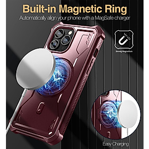 Dexnor Magnetic Case for iPhone 13 Pro Max, Compatible with MagSafe, [Built in Screen Protector and Kickstand] Full-Body Heavy Duty Case Protective Cover for iPhone 13 Pro Max 6.7 Inch, Red