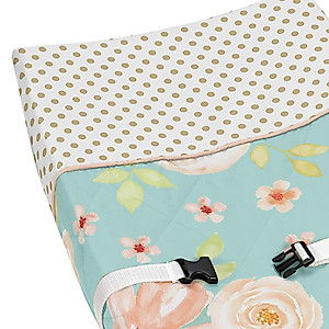 Sweet Jojo Designs Turquoise, Peach and Gold Changing Pad Cover for Watercolor Floral Collection - Pink Rose Flower