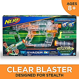 Nerf Modulus Ghost Ops Evader Motorized Blaster - Light-Up See-Through Blaster and Barrel Extension, Includes 12 Official Elite Darts (Amazon Exclusive)