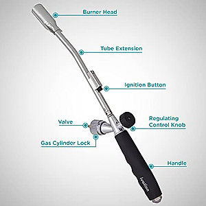 Ivation Charcoal Starter, Propane Charcoal Lighter, Quickly & Easily Ignite BBQ Grill, Smoker, Fireplace & Burn Weed, Torch Fire Starter with Button Ignition, Adjustable Flame, Tank Not Included