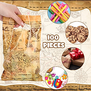 100 Pcs Pirate Party Treat Bags Pirate Candy Goodie Bags Goody Bags Pirate Party Favors Bags Treasure Map Treat Bags Pirate Loot Bags Gift Bag Pirate Cellophane Bags for Nautical Themed Birthday Party