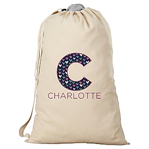 Personalization Universe Pop Pattern Personalized Kid's Laundry Bag - Customizable Storage for Toys & Clothes, Personalized Laundry and Storage Bags For Kids, Custom Canvas Bag with Printed Initial
