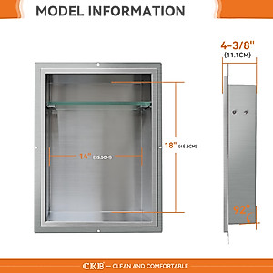 CKB Shower Niche Stainless Steel, 18 Inch x 14 Inch x 4 Inch Depth, Double-Layer Storage Shelves, Recessed Shower Shelf with Brushed Nickel
