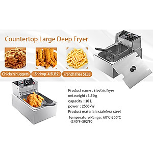 Swinod Deep Fryer with Basket and Lid Capacity 6L Stainless Steel Single Tank Countertop Fryer for Home and Commercial