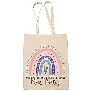 Personalized Teacher’s Day Tote Bag w/Name & Text – Customized Teacher Appreciation Gifts – Custom Canvas Shoulder Bag – Customize Gift for Women