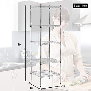 5 Shelf Wire Shelving Unit Metal Nsf Wire Shelf Organizer Storage Shelves Heavy Duty Height Adjustable Utility Leveling Feet Steel Layer shelf Commercial Grade Rack Capacity-18x18x59,Chrome