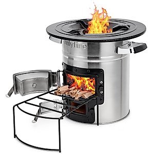 Onlyfire Rocket Stove Outdoor Portable Wood Burning Camp Stove, Large Stainless Steel Camping Stove for Outside Cooking Survival Campfire Patio Backyard Gathering 12.7 x 12.7 x 11.4 Inch