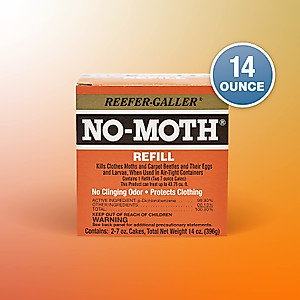 Reefer-Galler NO Moth Closet Hanger Refills - Kills Clothes Moths, Carpet Beetles, Eggs & Larvae (2 Moth Cakes, Pack of 6)
