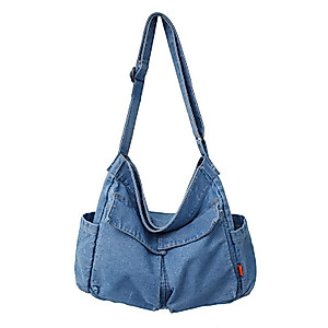 JBB Denim Shoulder Bag Casual Retro Handbag Women Travel Crossbody Bag Lightweight-LIGHT BLUE