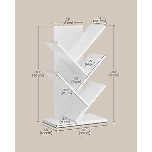 VASAGLE Tree Bookshelf, 5-Tier Bookcase, Small Bookshelf, Space-Saving Corner Shelf, Book Tree, Holds Books, CDs, Games, for Bedroom, Living Room, Home Office, Cloud White ULBC183T14