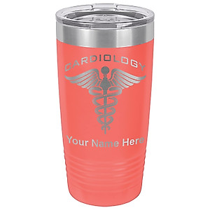 LaserGram 20oz Vacuum Insulated Tumbler Mug, Cardiology, Personalized Engraving Included (Coral)
