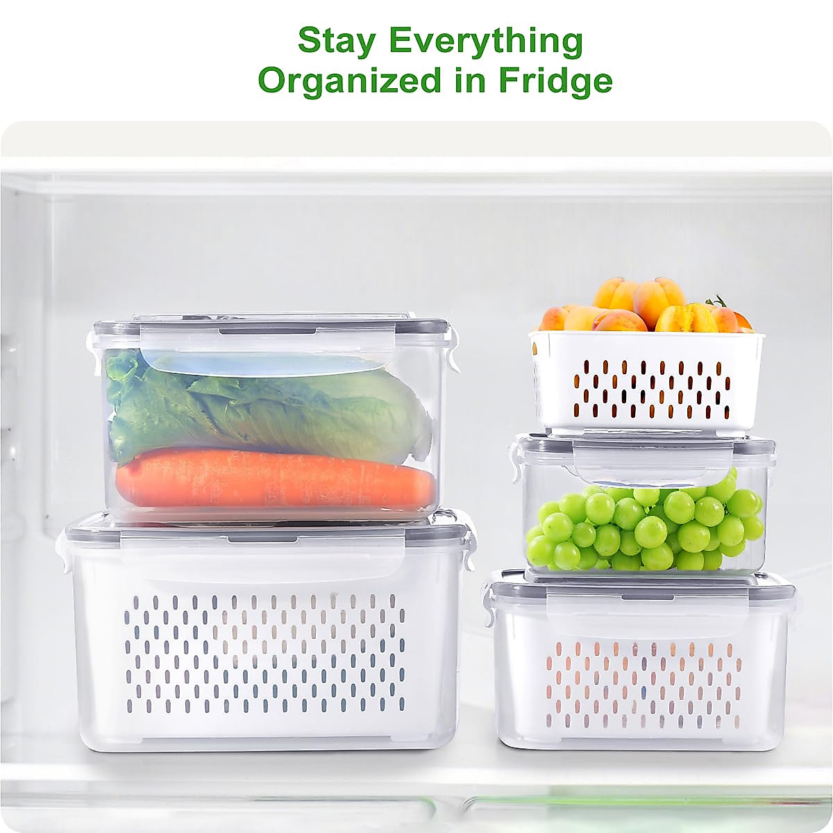 5 Pcs Fruit Storage Containers for Fridge, Berry Containers for Fridge with Lids, Airtight Fridge Organizer Bins with Vent Handle Lids, Keep Fruit, Vegetable, Meat Fresh Longer, Dishwasher Safe (5)