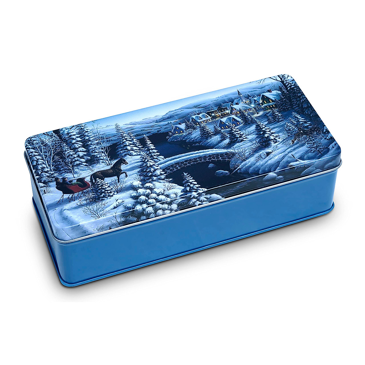 Crave Island Christmas Style Multi-Purpose Rectangular Tin Box with Lid - Metal Rectangle Box - Christmas Cookie Tin - Splendid Christmas Design - Spacious to store Sweets, Candy, and Food Storage