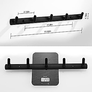 Fecraf Wall Mounted Coat Rack, Black Wall Mount Coat Rack, Modern Coat Hooks Wall Mounted for Bags, Towels, Wall Hook Rack for Entryway/Bathroom/Kitchen/ Closet, Solid Aluminum 5 Hooks Length -17.32in