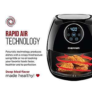 CHEFMAN Large Air Fryer 6.5 Qt XL, Healthy Cooking, User Friendly, Nonstick, Digital Touch Screen with 4 Cooking Functions w/ 60 Minute Timer & Auto Shut Off, BPA-Free, Dishwasher Safe Basket, Black