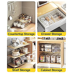 Greenby 4 Pack Refrigerator Organizer Bins with Pull-out Drawer Stackable Clear Fridge Drawer Organizer Fruit Vegetable Storage Containers for Kitchen Pantry Organization (1 Large+1 Tall+2 Small)