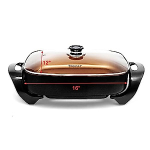 Caynel Professional Non-stick Copper Electric Skillet Jumbo, Deep Dish with Tempered Glass Vented Lid, Upgrade Thermostat, 16”x 12”x 3.15”- 8 quart