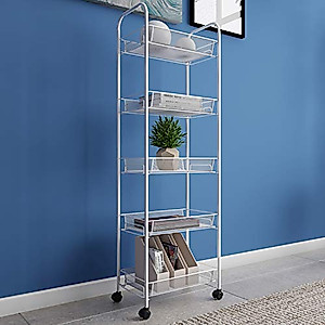 Lavish Home 5-Tiered Narrow Rolling Storage Shelves - Mobile Space Saving Utility Organizer Cart for Kitchen, Bathroom, Laundry, Garage or Office