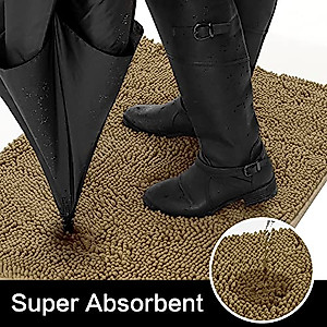 HOMEIDEAS Absorbent Chenille Door Mat Indoor, 24“x36”, Dirt Trapper Machine Washable Non Slip Throw Rugs for Entryway, Entrance, Mud Room, Thick Welcome Doormat, Taupe