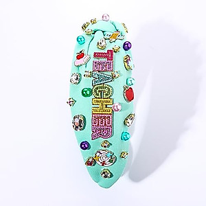 NVENF Teacher Headband for Women Teacher Accessories Crystal Pearl Knotted Headband Rhinestone Beaded Embellished Top Knot Headband Back To School Outfits Teacher Appreciation Gifts (Style E)