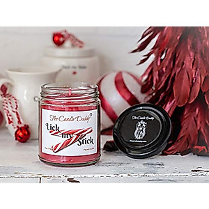The Candle Daddy Lick My Stick Peppermint Holiday Candle - Funny Candy Cane Scented Candle - Funny Holiday Candle for Christmas, New Years - Long Burn Time, Holiday Fragrance, Hand Poured in USA - 6oz
