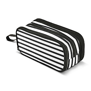 J JOYSAY White Black Striped Pencil Case Pouch Big Capacity Pencil Bags with Zipper Portable Pencil Box Large Art Bags for Adults Kids Teens