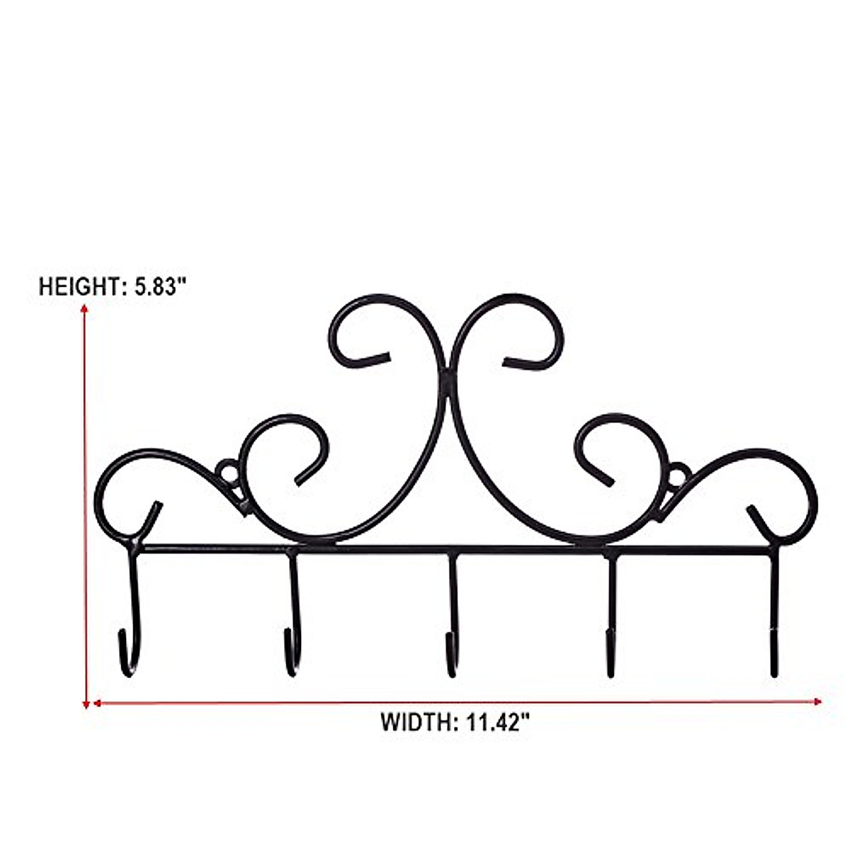 Wall Mounted Metal Hooks/Hangers - Door Hangers/Hooks - Decorative Organizer Rack with 6 Hooks for Keys Clothes Coats Hats Belts Towels Scarves Pots Cups Bags Kitchen Bathroom Garden (Black) (LSYY001)