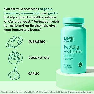 Love Wellness Women's Vaginal Health Supplement, Healthy V Vitamin | Maintains pH Balance, Gut Health & Supports Immunity | Feminine Balance of Candida Yeast with Turmeric & Coconut Oil | 30 Tablets