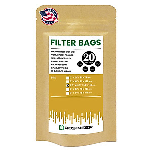 Premium Nylon Tea Filter Bags Combo, 2.5" x 6.5", 20 PCS - 36, 72, 90, 120 Micron Sizes, 5 Bags Each Size - Double Stitching, Zero Blowouts, Made in the USA