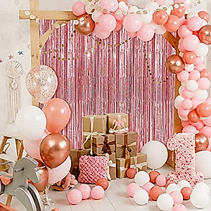 Crosize 3 Pack 3.3 x 9.9 ft Rose Gold Foil Fringe Backdrop Curtain, Streamer Backdrop Curtains, Birthday Party Decoration, Rose Gold Tinsel Curtain for Parties, Galentines Decor, Baby Shower