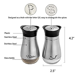 Salt and Pepper Shakers Set with Stainless Steel Lid and Glass Bottle,for Kitchen Table, RV, Camp, BBQ (Sliver)