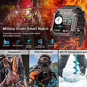 Smart Watch for Men Fitness Tracker: (Make/Answer Call) Bluetooth Military Smartwatch for Android Phones iPhone Waterproof Outdoor Digital Sport Run Tactical Watches Step Counter Heart Rate Monitor