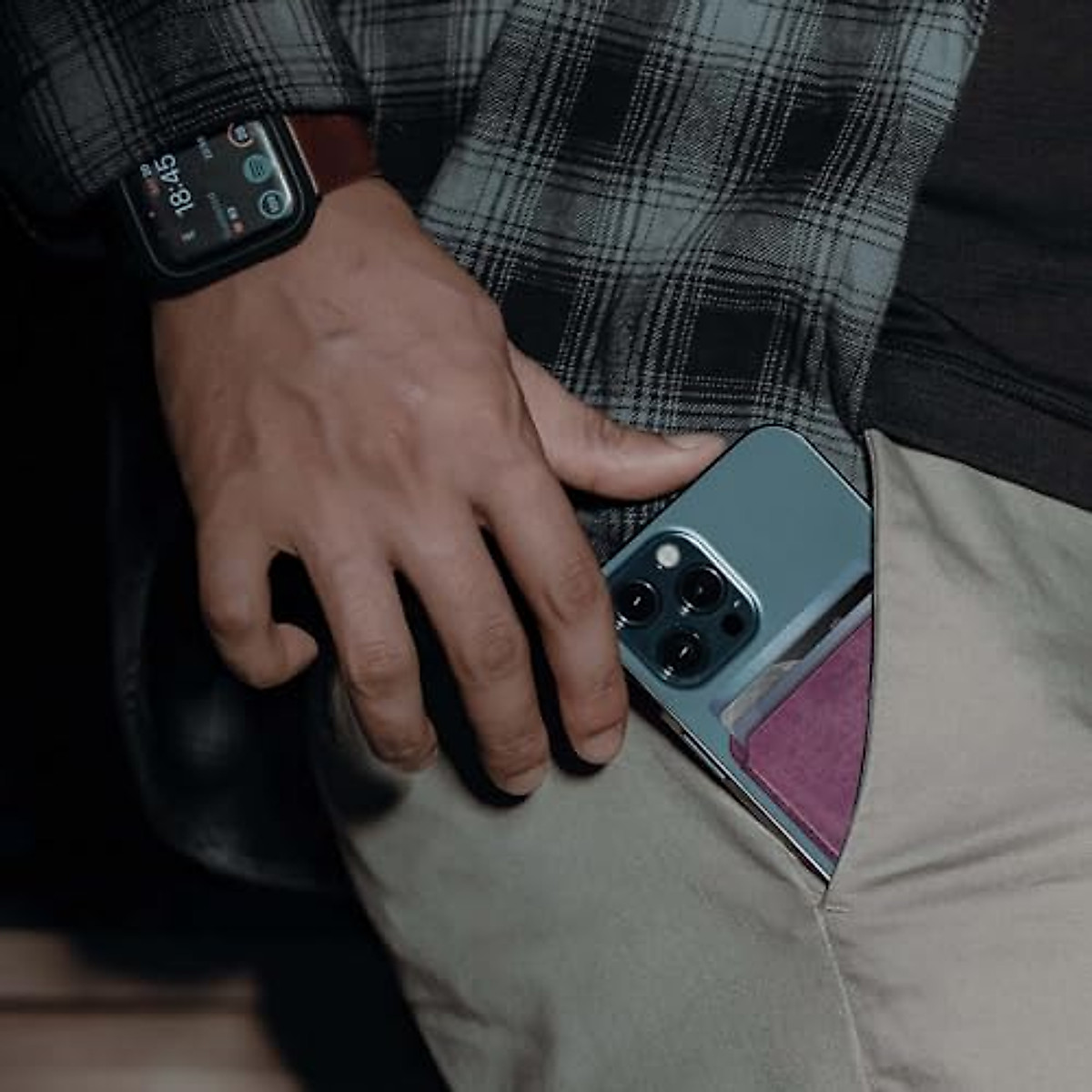 KPNEOL Magnetic Phone Wallet Compatibale with Magsafe Wallet, Finewoven Magnetic Card Holder RFID for Men, Slim Mag Wallet for iPhone 15/14/13/12 Series, Wine Red