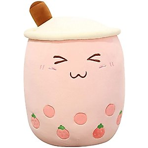 VHYHCY Cute Stuffed Boba Plush Bubble Tea Plushie Pillow Milk Cup Food Plush, Soft Kawaii Hugging Toys Gifts for Kids(Pink, 9.4 inch)