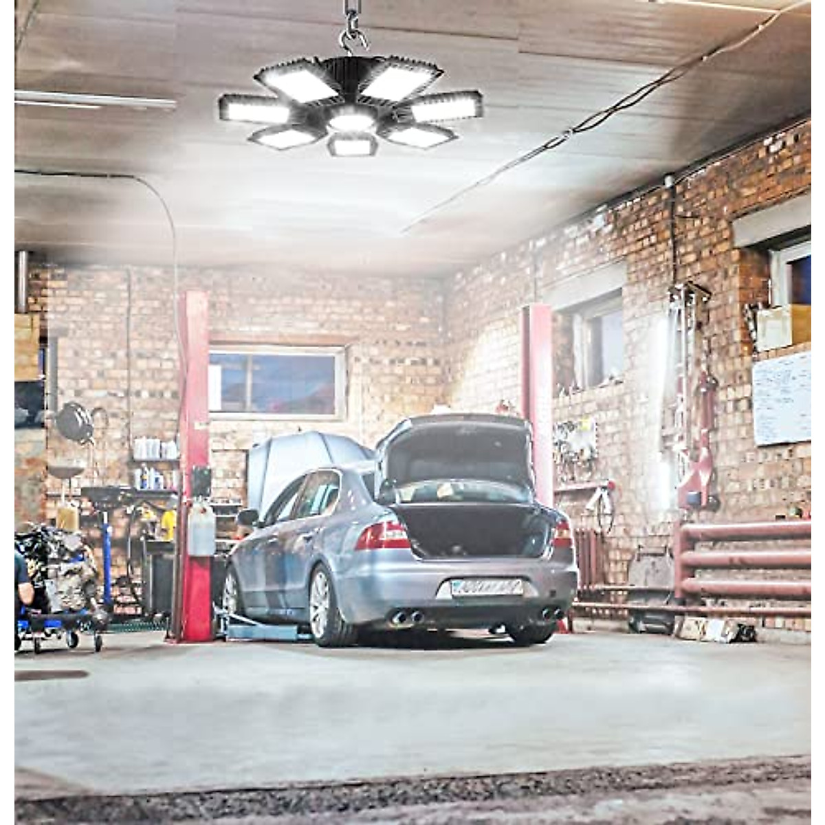 250W LED shop Lights,30000LM-Plug-in High Bay Light-Adjustable 7-Panel LED Garage light,Design-Aluminum Heat Sink-Ideal for Warehouse,Residential,Barn,Factory,Workshop-High Intensity Shop Lighting