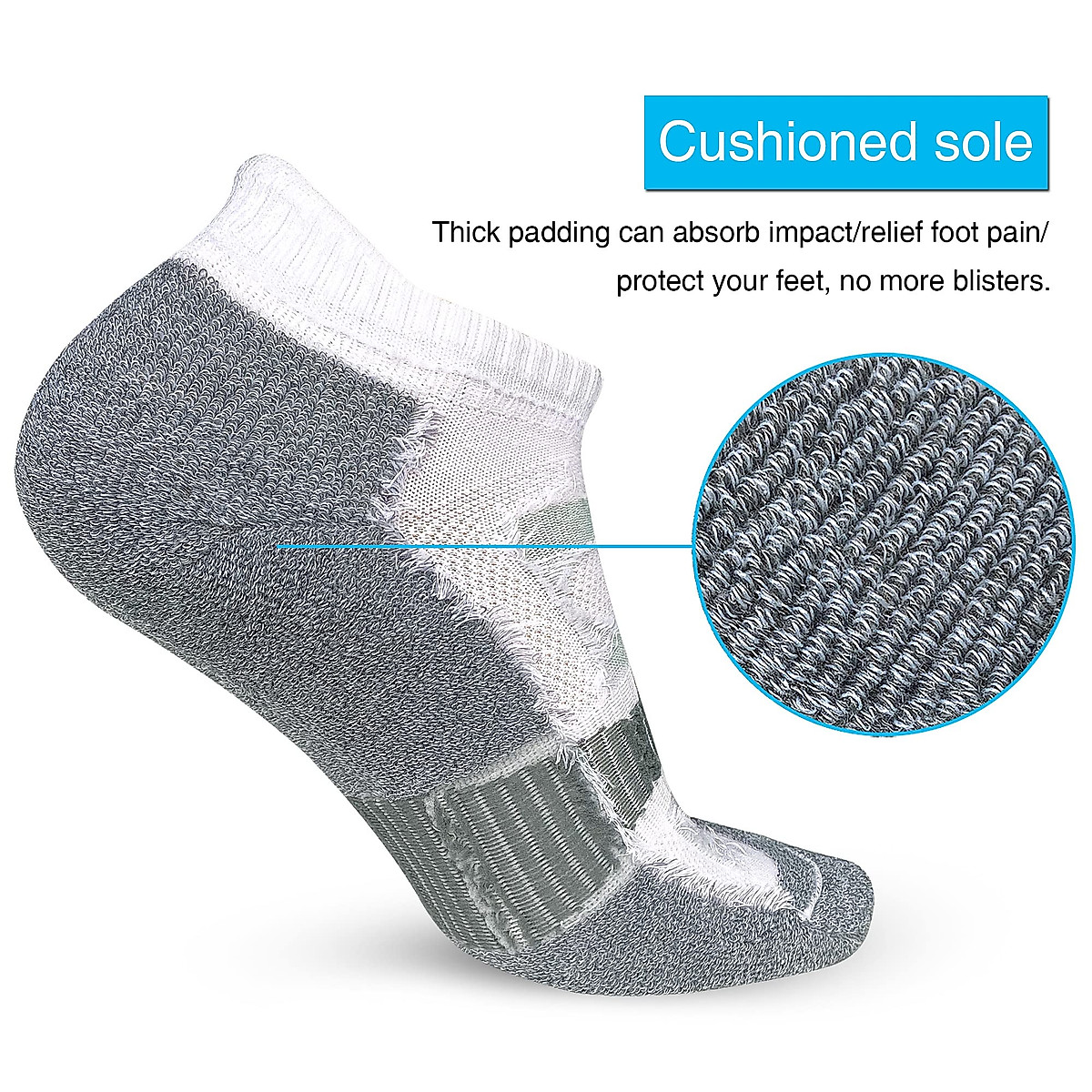 APTYID Women's Ankle Socks Athletic Cushioned Running, Size 6-9, White, 6 Pairs