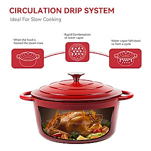 Gacuray 4.5Qt Enameled Cast Iron Dutch Oven Pot with Lidnd Dual Handles Heavy Duty Non-Stick Red