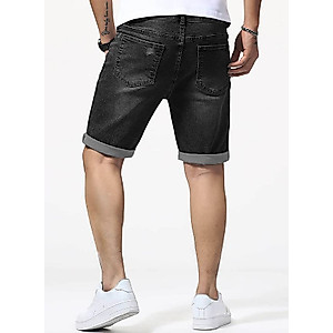 JMIERR Mens Shorts Casual Denim Stretch Slim Fit Washed Distressed Rolled Ripped Jean Shorts for Men US 36(L) Model B Black