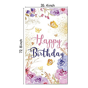 Floral Butterfly Happy Birthday Door Banner Decor Supplies Girls Birthday Party Door Banner Cake Table Banner 72.8x35.4in Outdoor & Indoor Hanging Banner