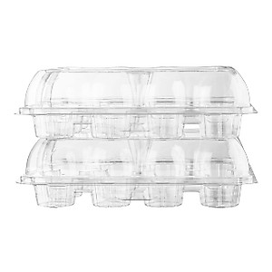 Plastic Cupcake Containers Boxes | 12 Compartment – 8 Pack | Disposable High Dome Dozen Cupcake Holder With Lid Bulk | Extra Sturdy Stackable Cupcake Boxes | Durable Muffin Packaging Transporter To Go