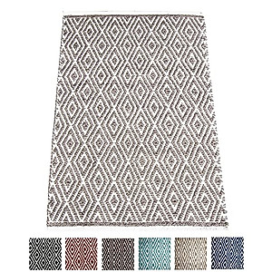 Chardin home 100% Cotton Diamond Rug Fully Reversible - Mat Size 21''x34'', Machine Washable, Greyish Beige & White