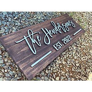 Personzalized 3D Style Effect Wood Sign for Easy Customization and Family Name Wedding Gift (White Text - Espresso Stain)