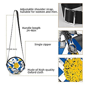 Birds Pineapple Blue White Wave Pattern Crossbody Bag for Women Teen Girls Round Canvas Shoulder Bag Purse Tote Handbag Bag