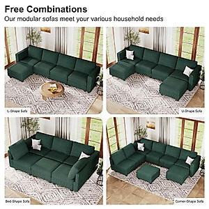 Belffin Corduroy Sectional Sleeper Sofa with Storage Ottoman, Modular Luxury Sectional Sofa with Chaise, Convertible Modern Sectional for Living Room, Green