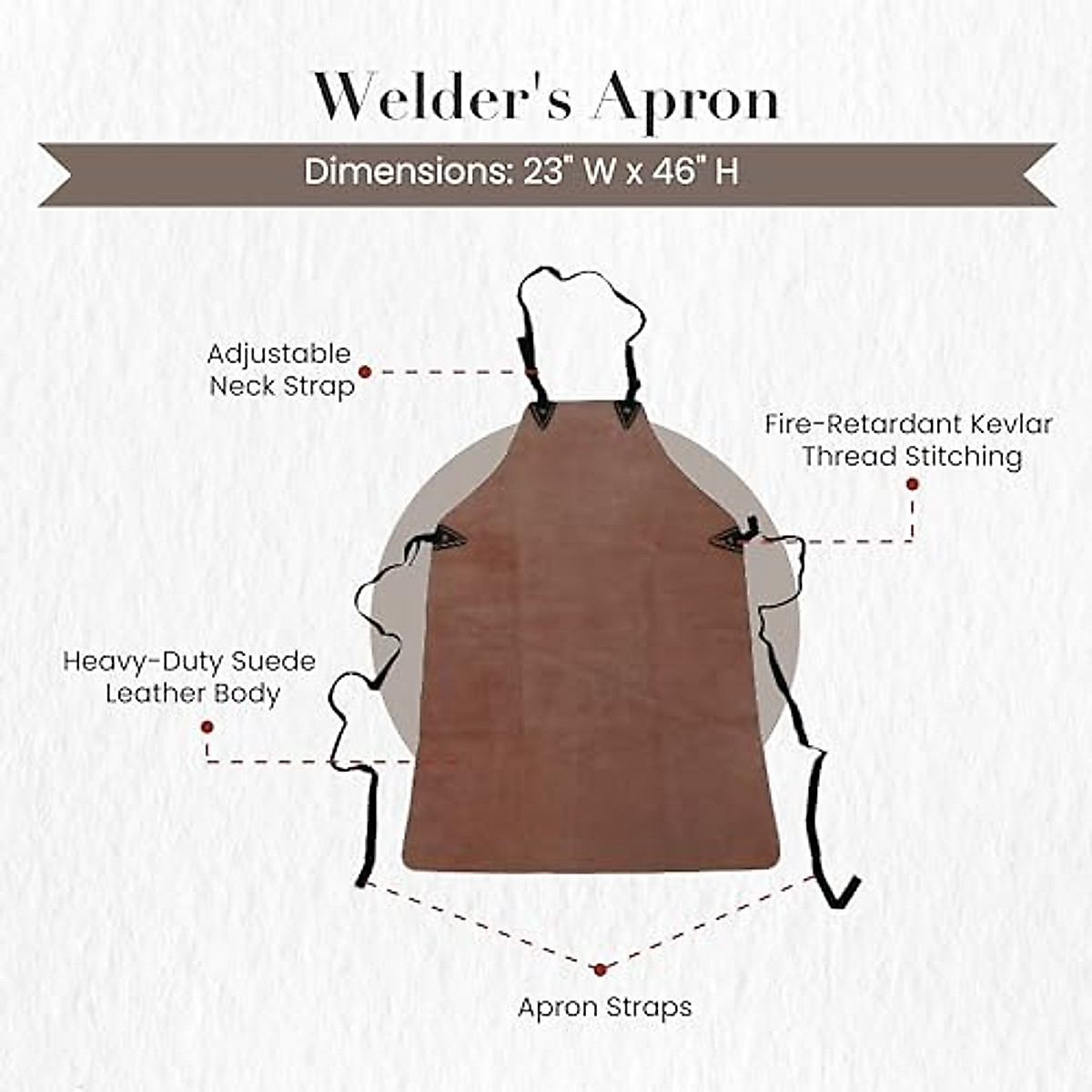 Style n Craft Welder’s Apron, Heavy-Duty Suede Leather Apron, Apron for Men and Women, Welding Accessories, Camel Color (81201)