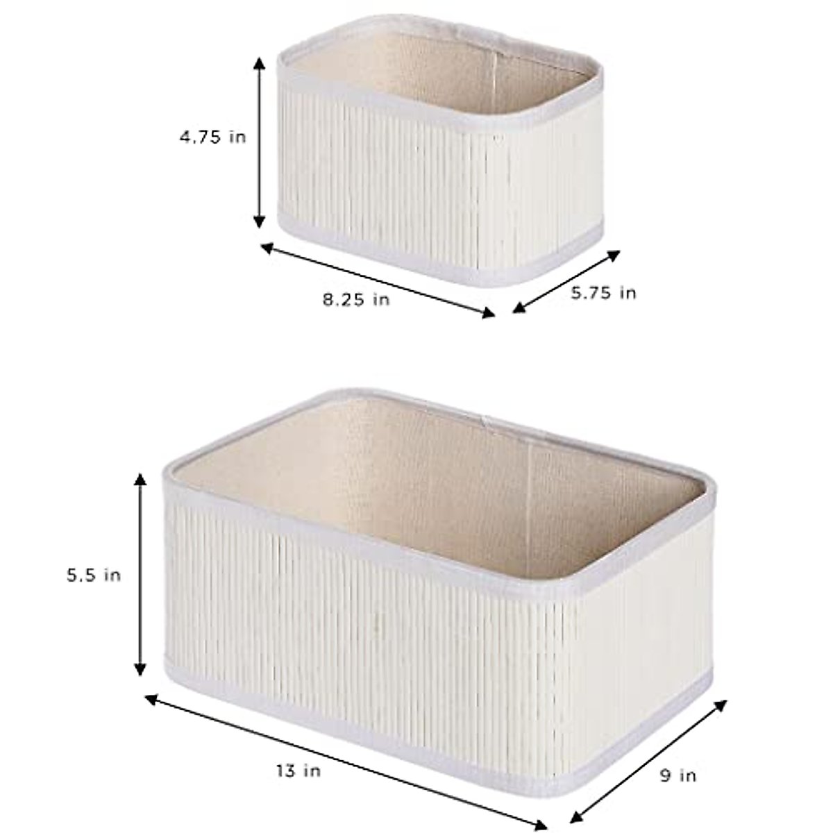 Sorbus Bamboo Storage Baskets - Set of 3 - Organizer Bins for Closet, Open Shelves, Bedroom - Fluted Design - Fabric Lining - Generous Depth & Large Size